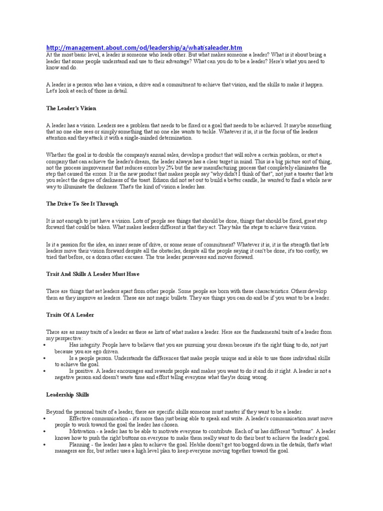 Leader | PDF | Leadership | Psychology