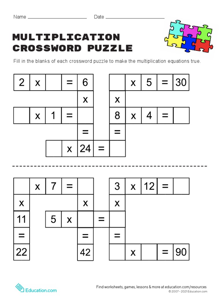 Multiplication Crossword Puzzle: Name Date | PDF