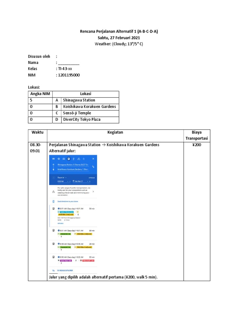 Contoh Rencana Perjalanan | PDF