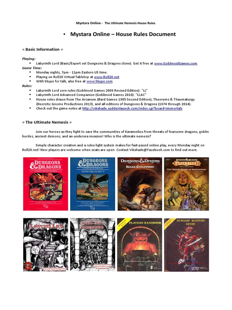 House Rules Ultimate Nemesis | PDF