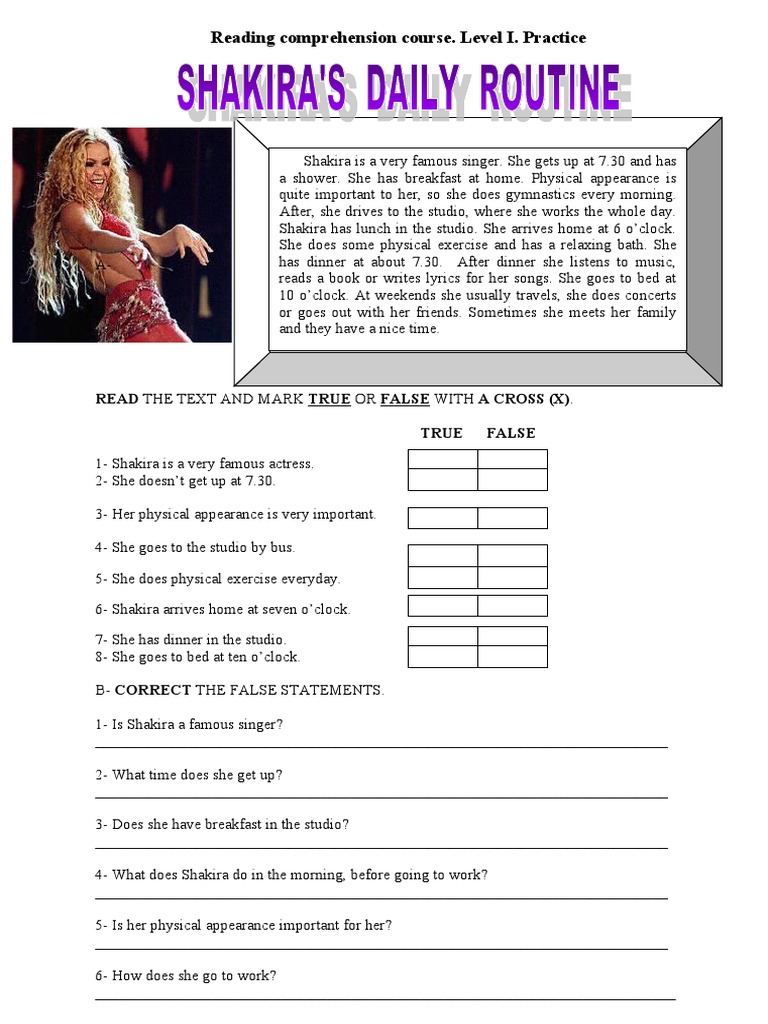 Shakira S Daily Routine Test or Worksheet | PDF | Language Arts ...