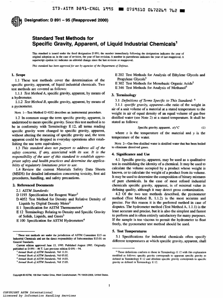 ASTM D891 Gravedad Específica de Líquidos Industriales | PDF | Quantity | Metrology