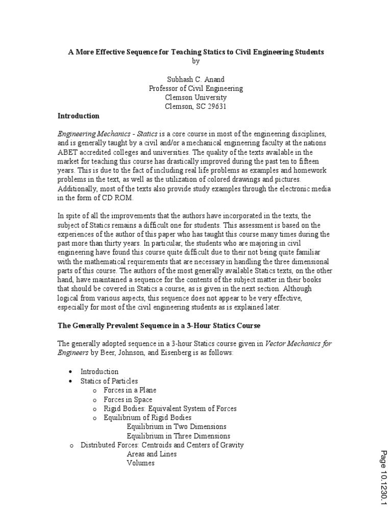 Teaching Statics To Civil Engineering Students | PDF | Dimension | Force