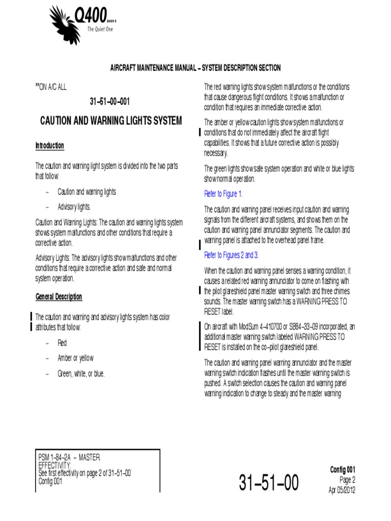 Caution and Warning Lights System: Aircraft Maintenance Manual System Description Section | PDF ...