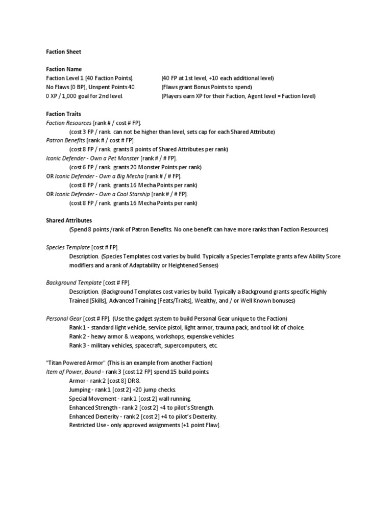 Faction Sheet Faction Name | Download Free PDF | Armour | Leisure