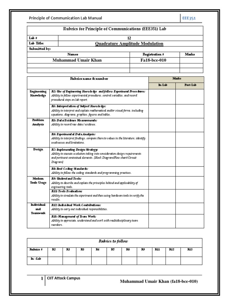Quadrature Amplitude Modulation: Principle of Communication Lab Manual | PDF | Modulation ...