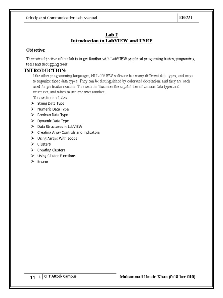 Lab 2 Introduction To Labview and Usrp: Principle of Communication Lab Manual | PDF | Data Type ...