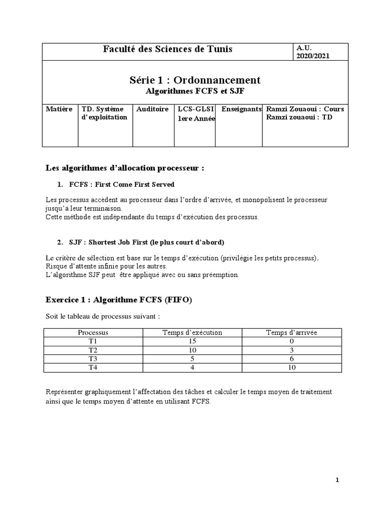 Ordonnancement: FCFS et SJF en TD | PDF | Programmation concurrente ...