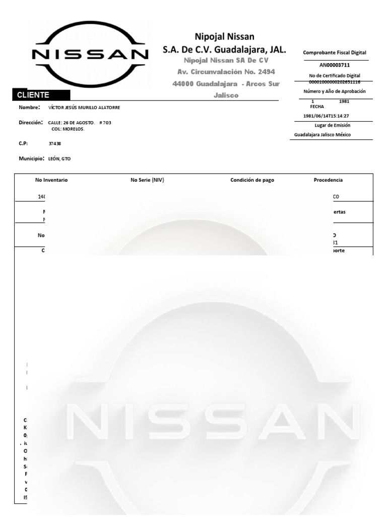 Factura Nissan-1 | PDF | Estilos de carrocería | Transporte