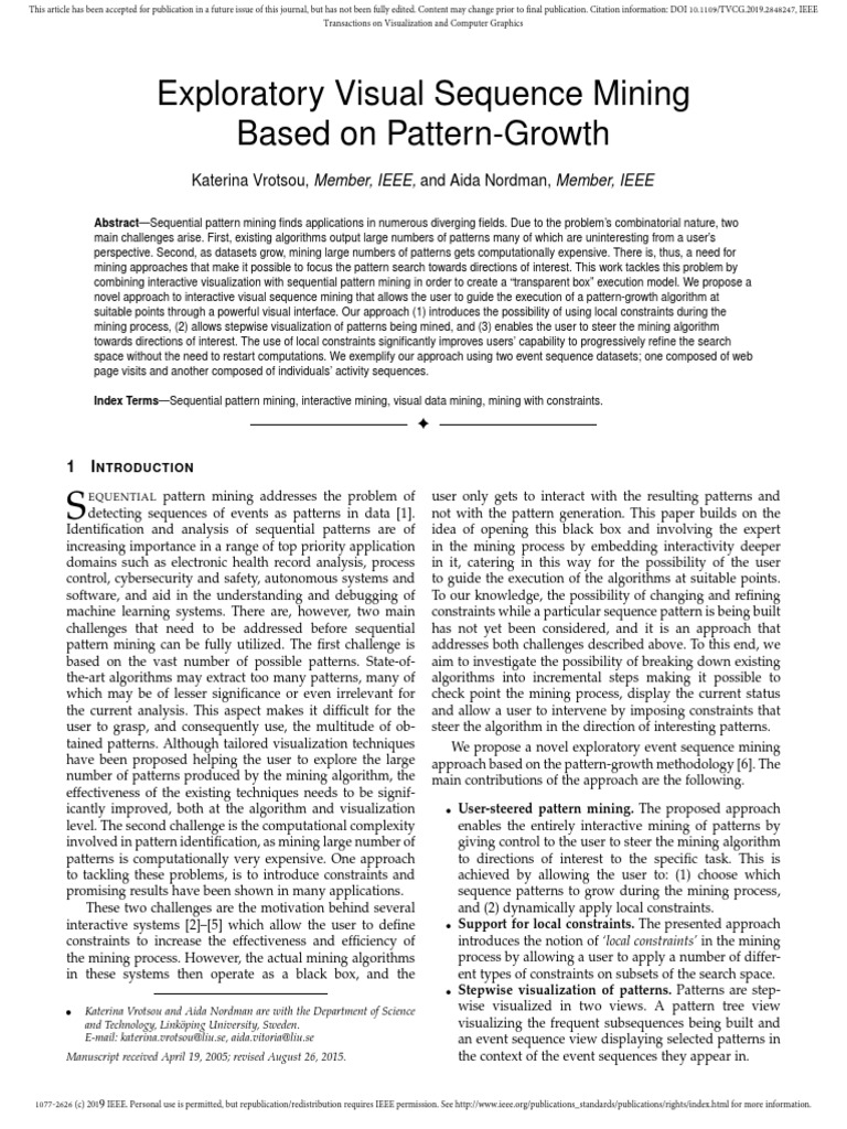 2019-Exploratory Visual Sequence Mining Based On Pattern-Growth | PDF | Visualization (Graphics ...