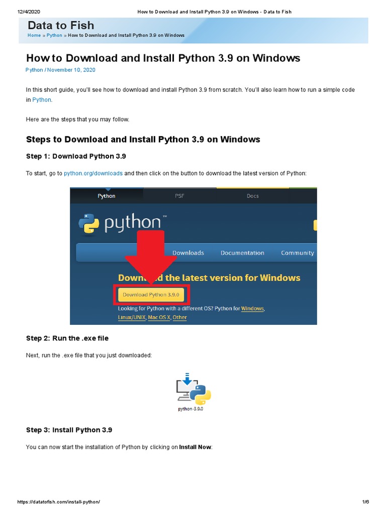 Data To Fish: How To Download and Install Python 3.9 On Windows | PDF | Python (Programming ...