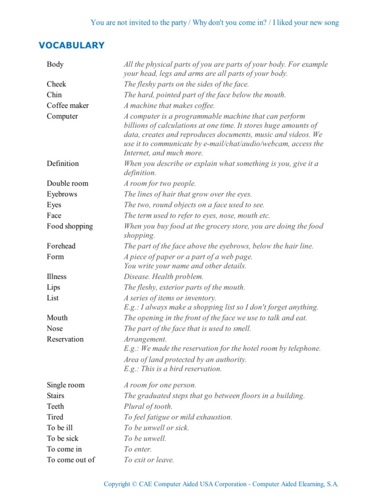 Vocabulary: Body Cheek Chin Coffee Maker Computer | PDF | Face | Toothbrush