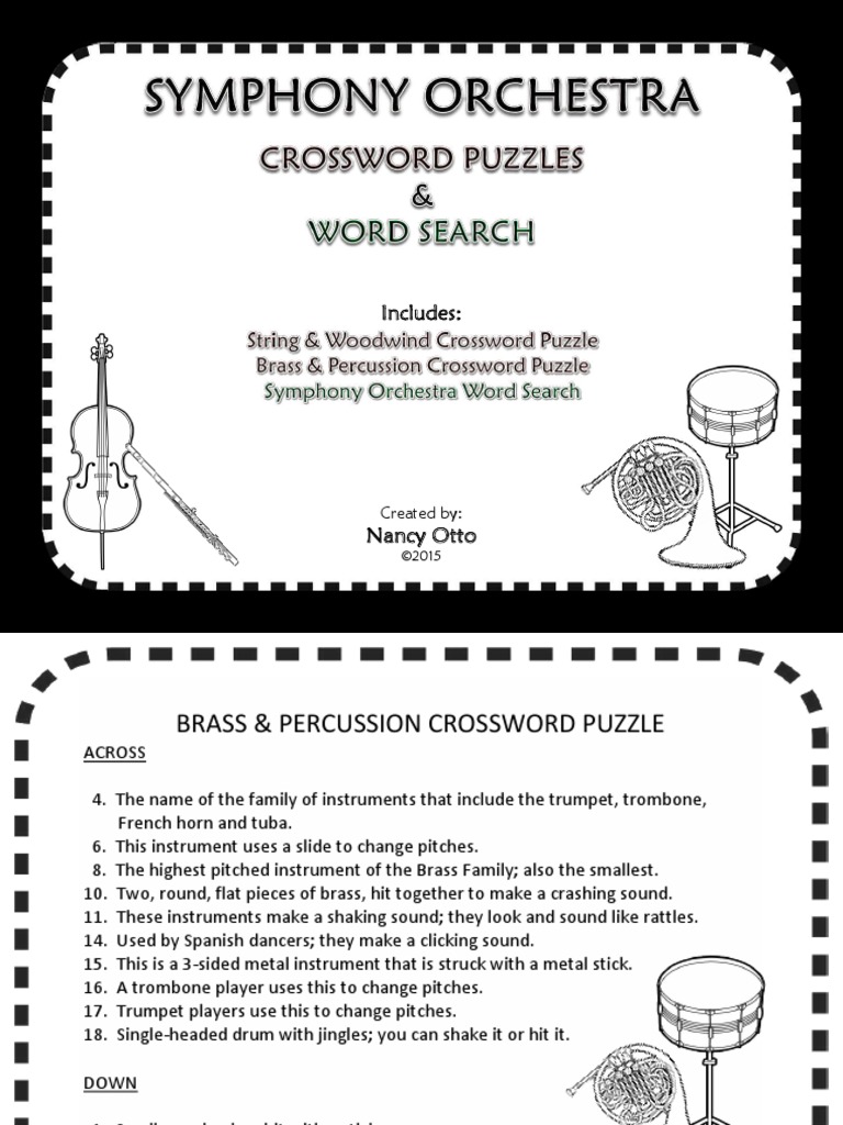 Symphony Orchestra Crossword Puzzles Word Search | PDF | Woodwind ...
