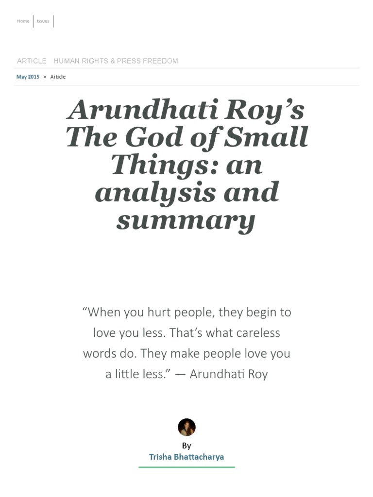 Arundhati Roy's The God of Small Things | PDF | Poetry | General Fiction