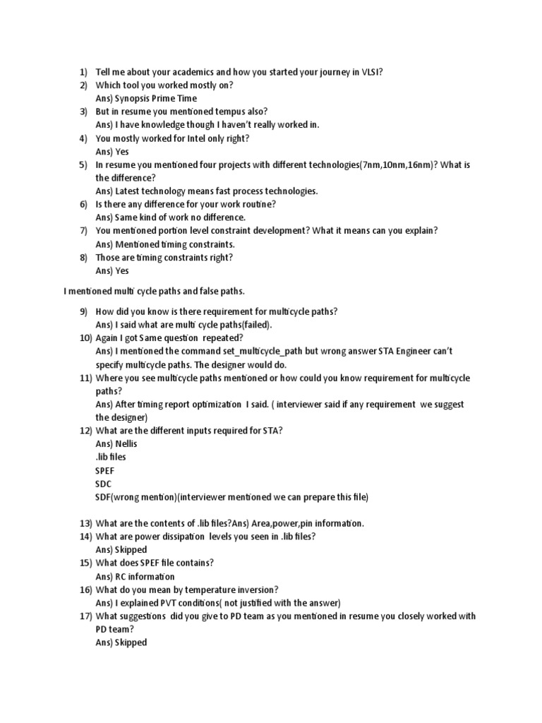 STA Screening Interview Questions | PDF