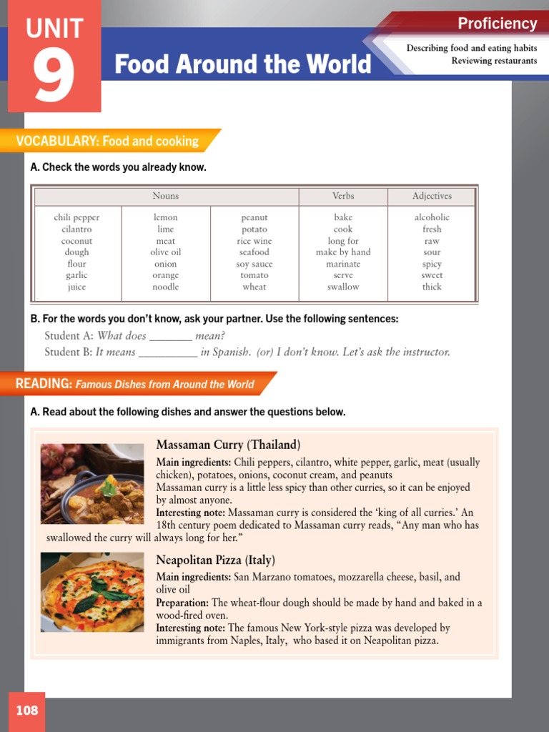 VOCABULARY: Food and Cooking: A. Check The Words You Already Know | PDF ...