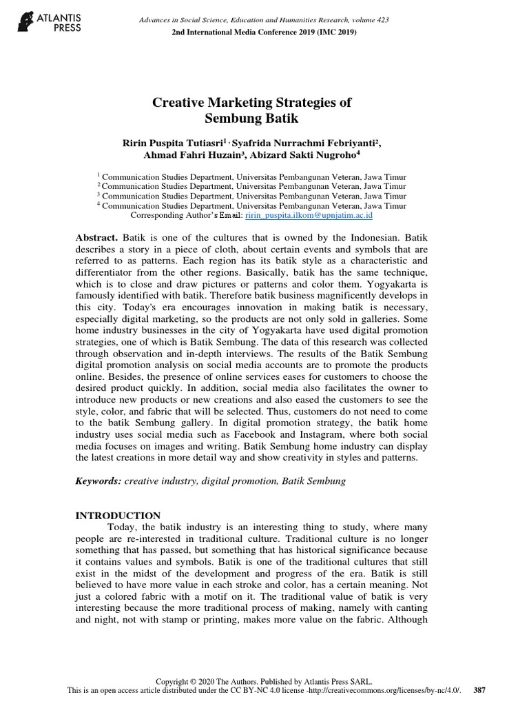Creative Marketing Strategies of Sembung Batik | PDF