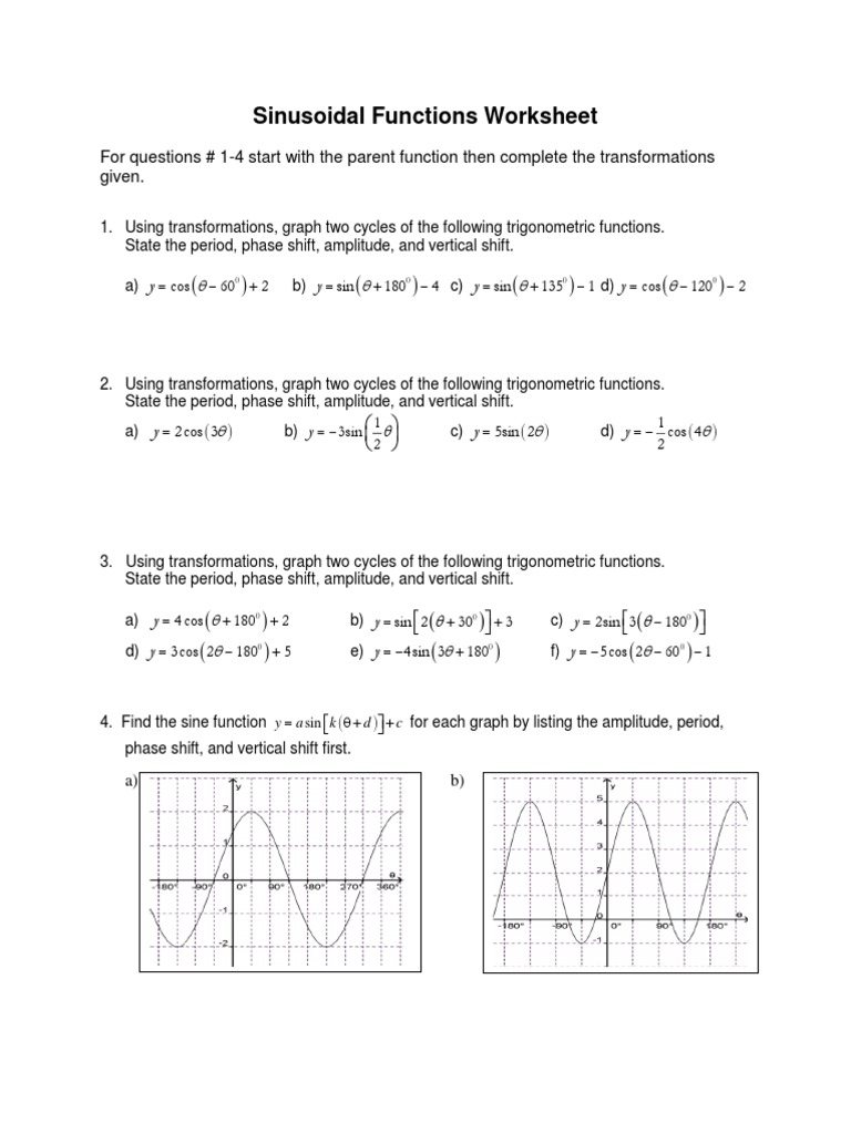 Sinusoidal Functions Worksheet | Download Free PDF | Trigonometric ...
