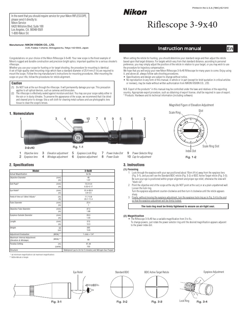 Nikon 3-9x40 Riflescope Manual | PDF | Telescopic Sight | Projectiles