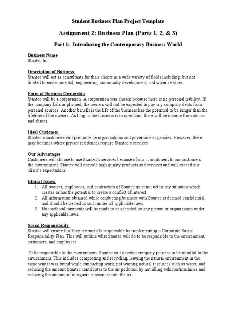 Student Business Plan Project Template - Stantec Inc | PDF | Economies ...