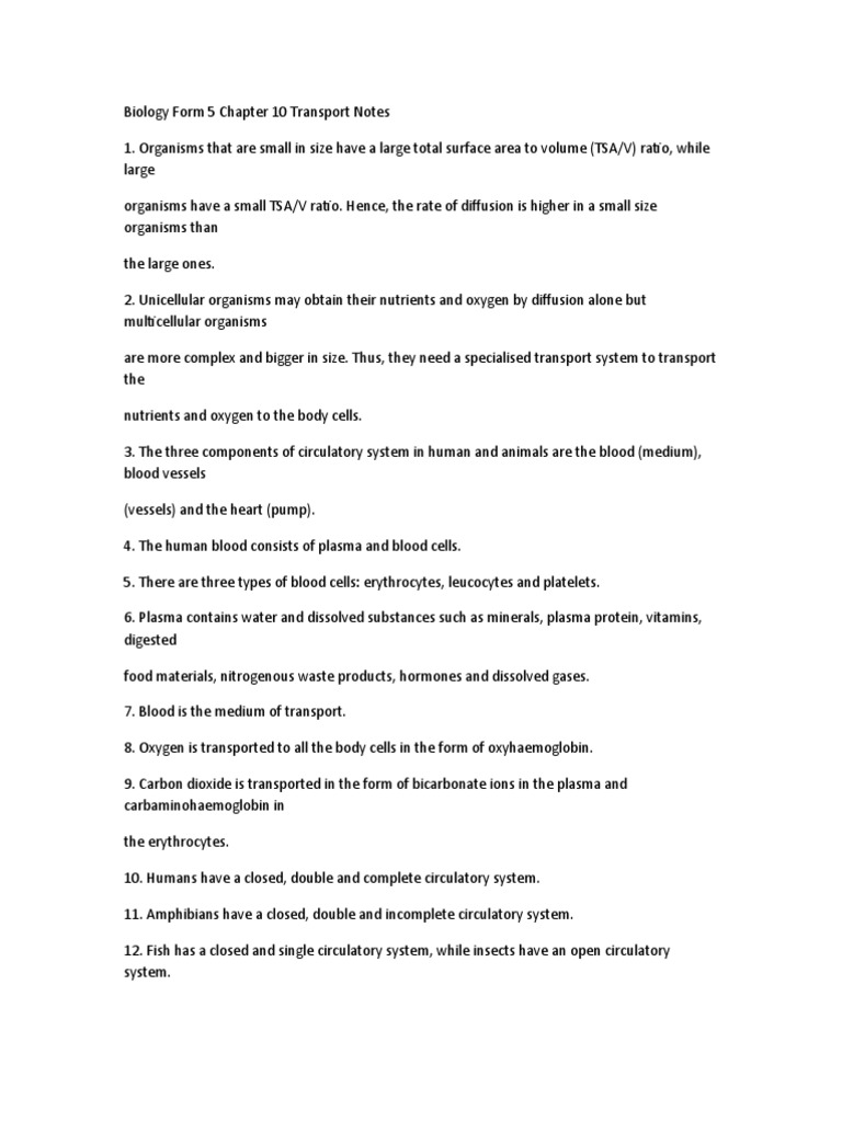 Biology Form 5 Chapter 10 Transport Notes | PDF | Social Science | Wellness