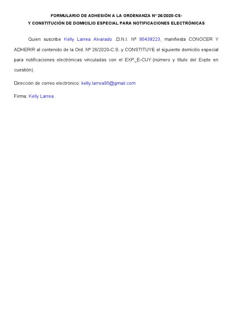Formulario de Adhesión A La Ordenanza #26-2020-Cs | PDF