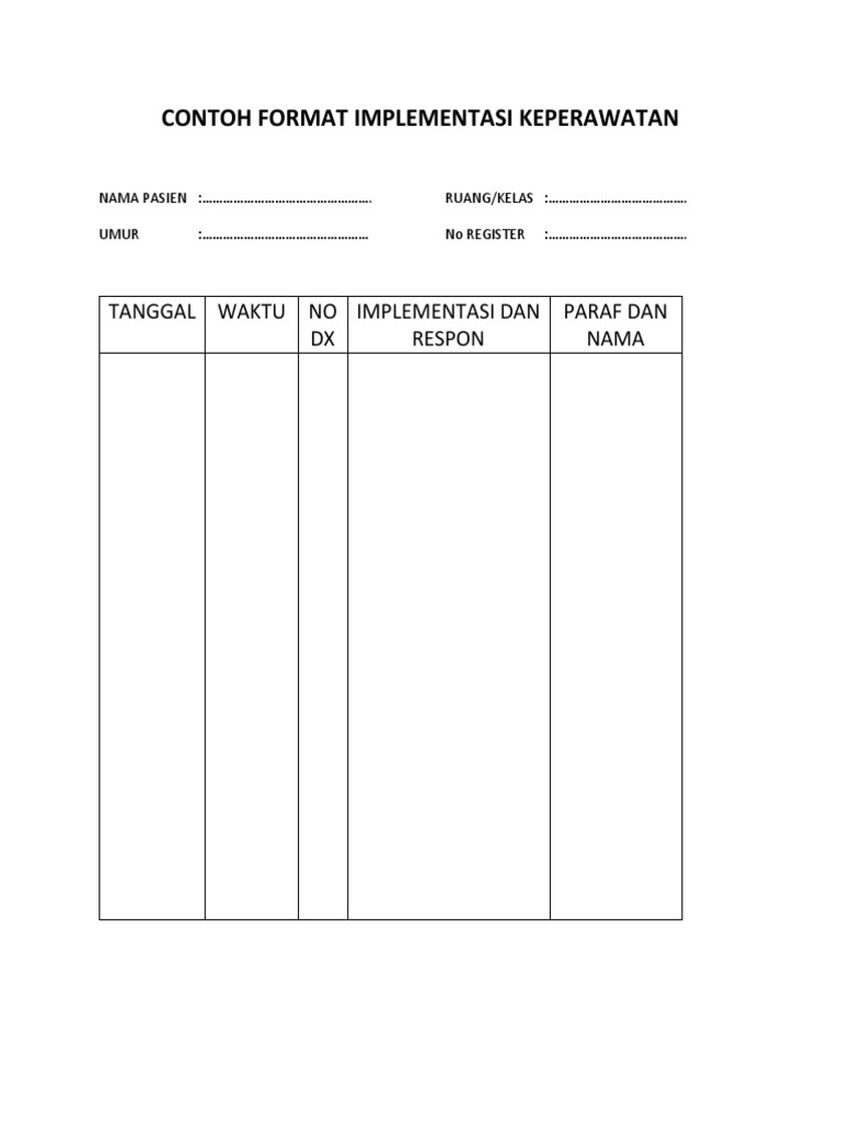 Contoh Format Implementasi Keperawatan | PDF