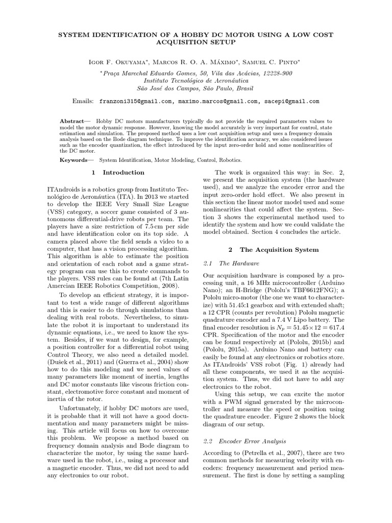System Identification of A Hobby DC Motor Using A Low Cost | PDF ...