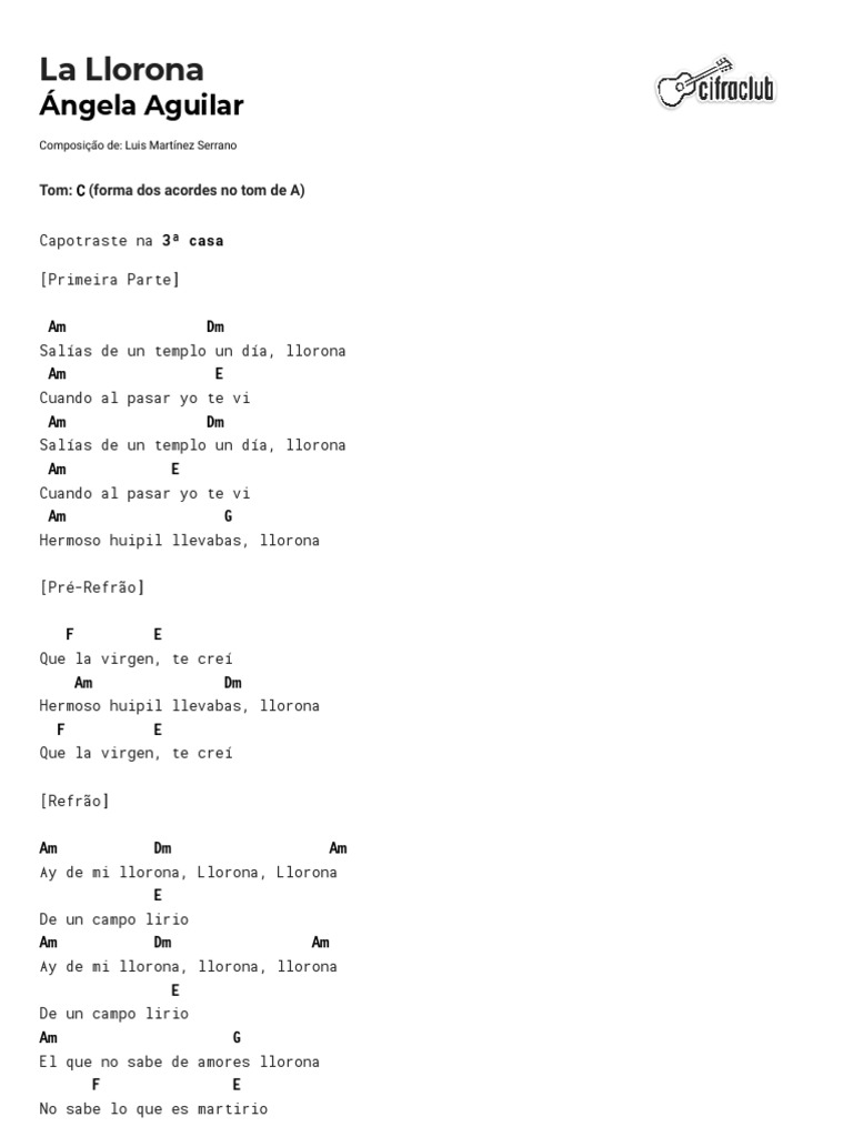 Cifra Club - Ángela Aguilar - La Llorona | PDF | Criaturas legendarias ...