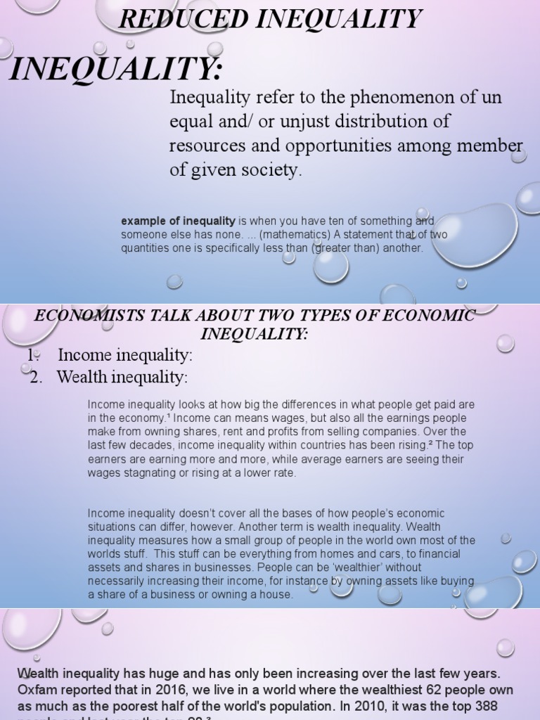 Inequality Refer To The Phenomenon of Un Equal And/ or Unjust ...