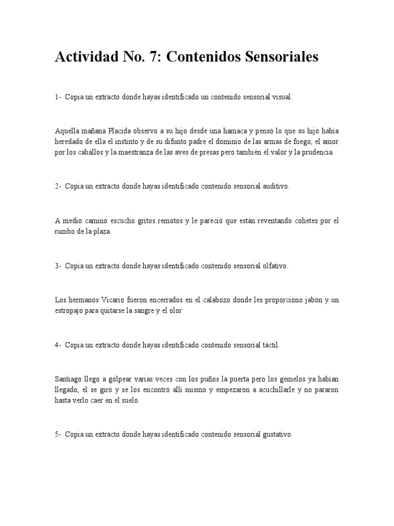 Actividad No 7 Contenidos Sensoriales | PDF