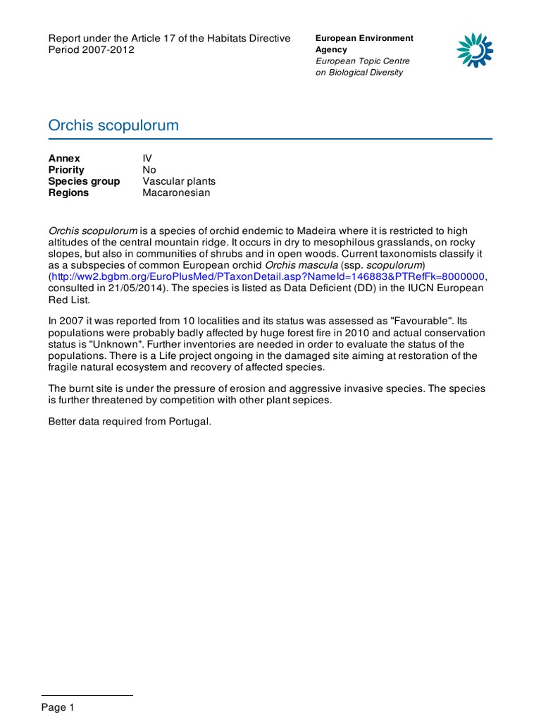 Orchis Scopulorum: Annex Priority Species Group Regions | PDF ...