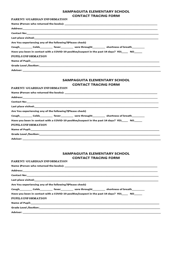 Contact Tracing Form | PDF | Wellness | Medical