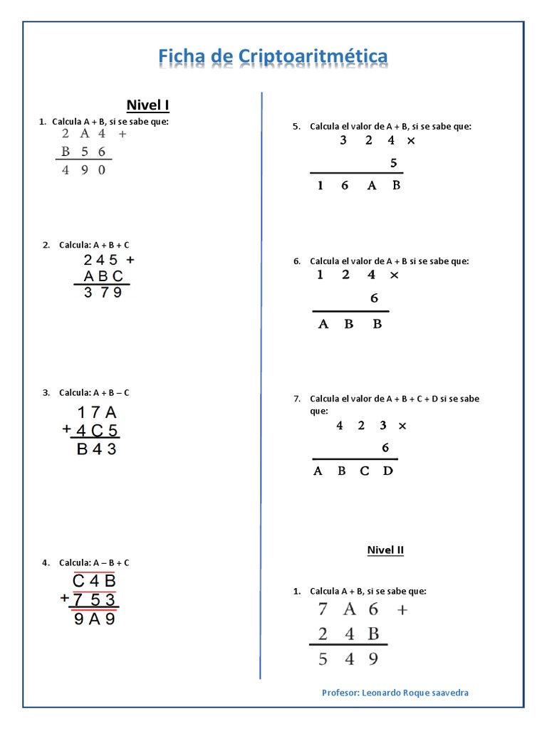 Ficha de Criptoaritmética 4to | PDF