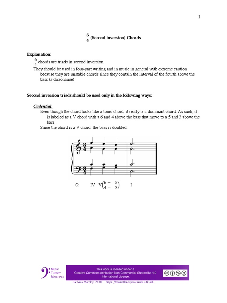 (Second Inversion) Chords: Cadential | PDF | Chord (Music) | Elements ...