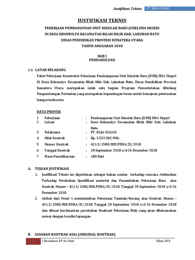 Justifikasi Teknis Proyek Sekolah Baru | PDF | Teknologi & Rekayasa