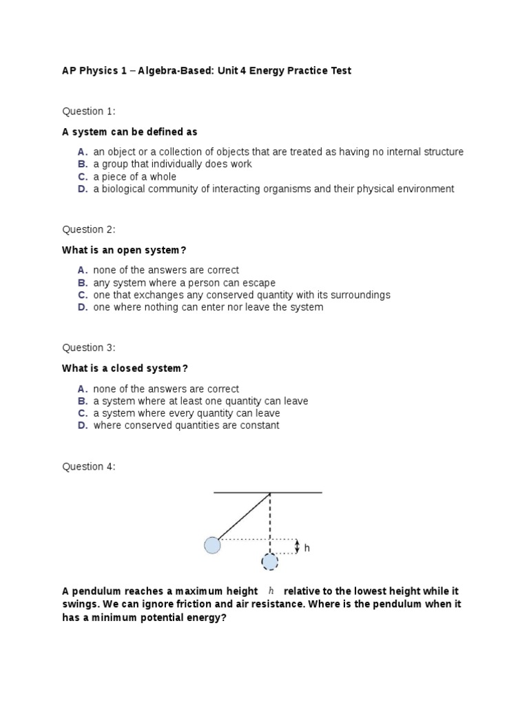 AP Physics 1 Algebra Based Unit 4 Energy | PDF | Kinetic Energy ...