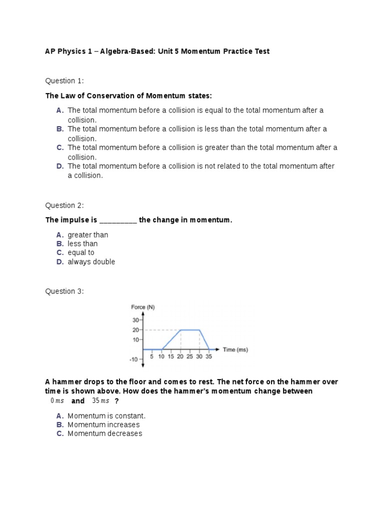 Ap Physics 1 Algebra Based Unit 5 Momentum Pdf Collision Momentum