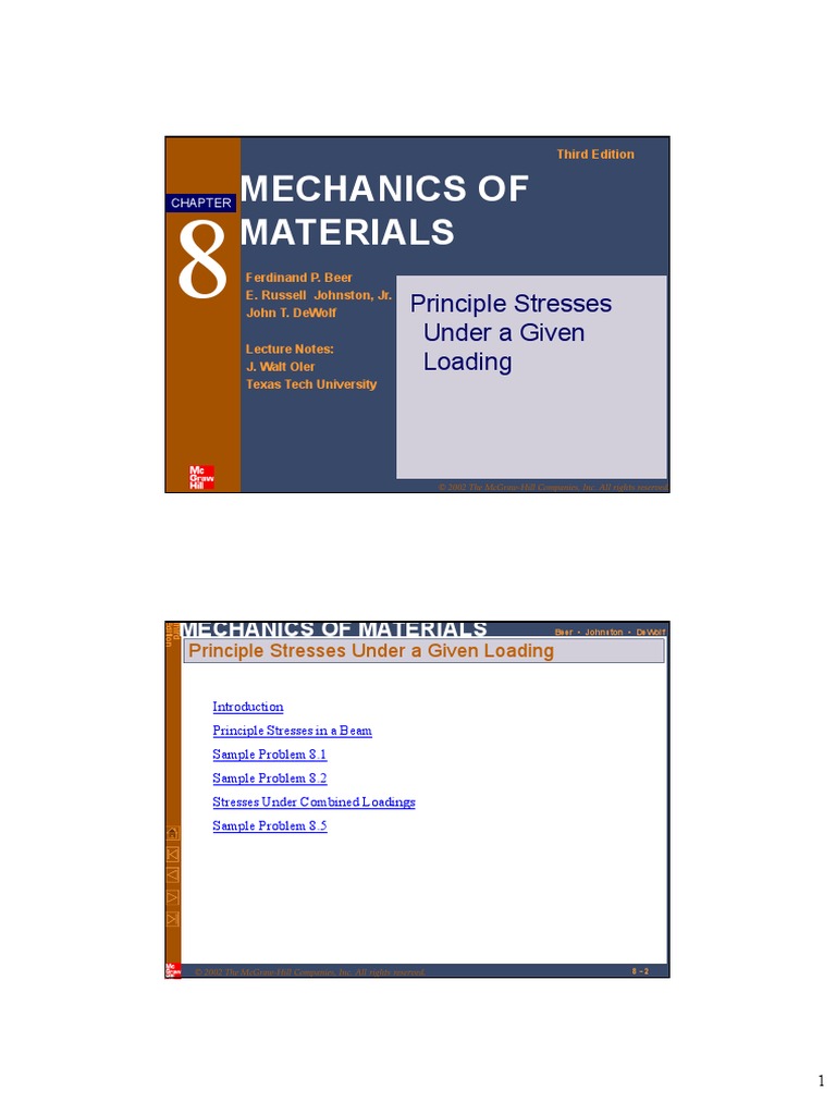 Mechanics of Materials: Principle Stresses Under A Given Loading | PDF ...