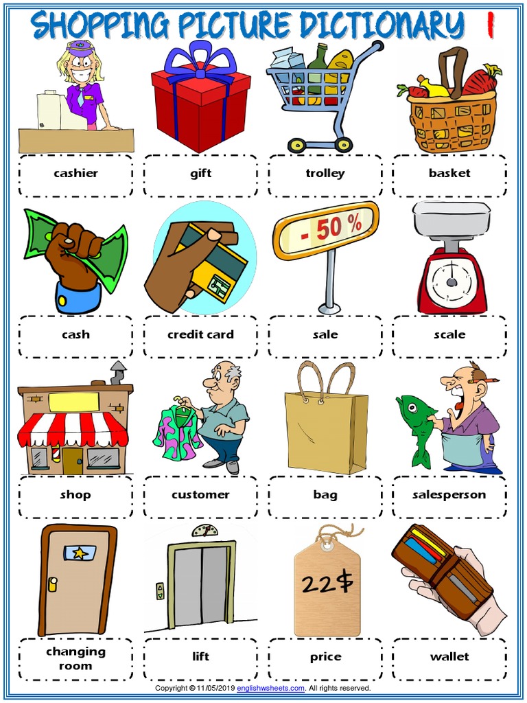 Shopping Vocabulary Esl Picture Dictionary Worksheets For Kidsz | PDF
