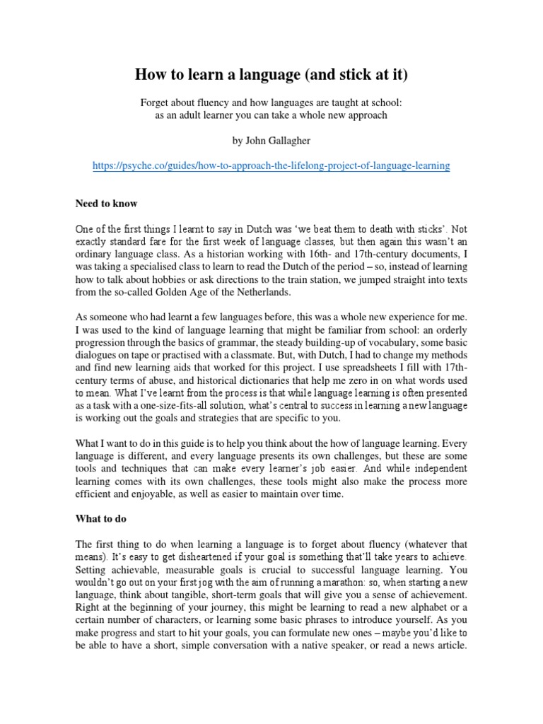 How To Learn A Language - John Gallagher | PDF | Language Acquisition ...