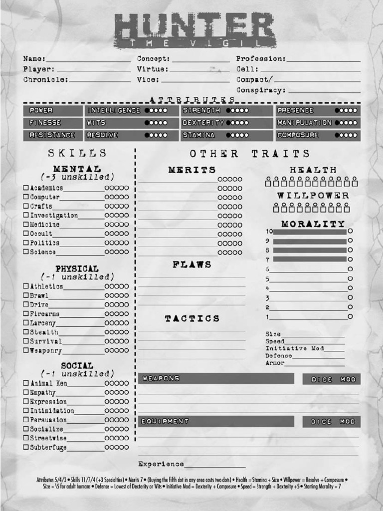 WoD - HTV Character Sheet | PDF