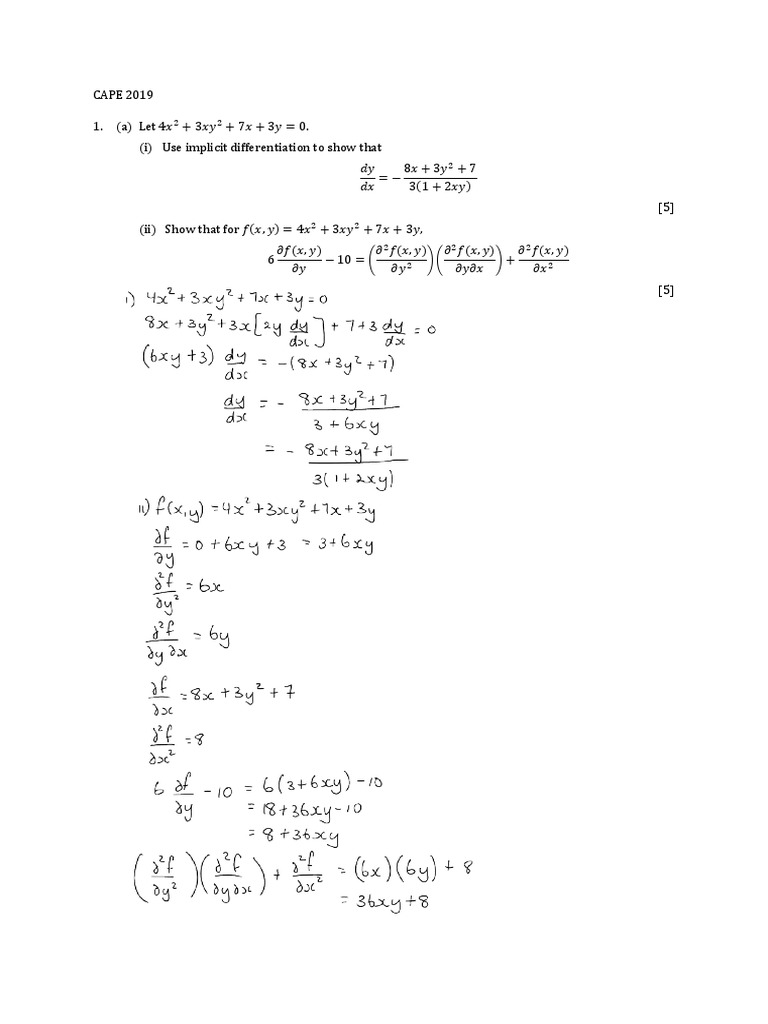 Cape Unit 2 2019 Paper 2 Solutions | PDF | Equations | Mathematical ...