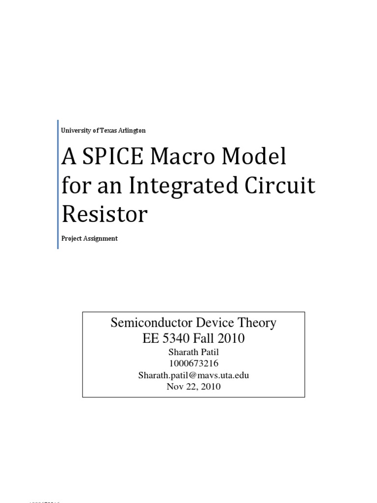SPICE Macro Model for IC Resistor | PDF | P–N Junction | Spice