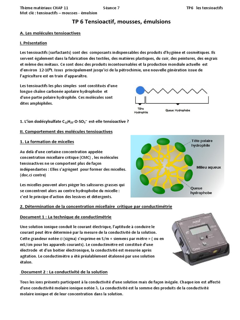 Comportement des tensioactifs et micelles | PDF | Tensioactif | Science ...