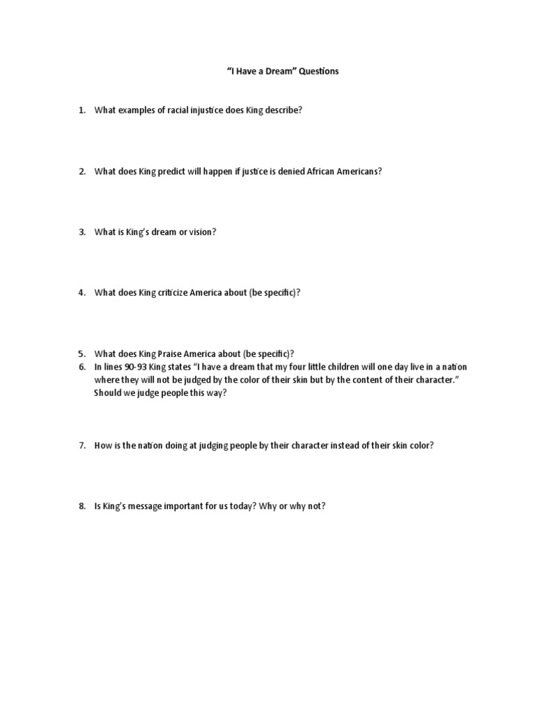 I Have A Dream Questions | PDF