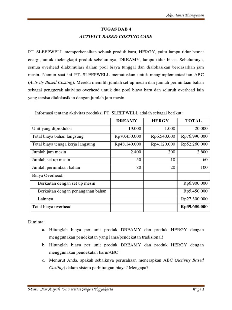 TUGAS BAB 4 Activity Based Costing | PDF