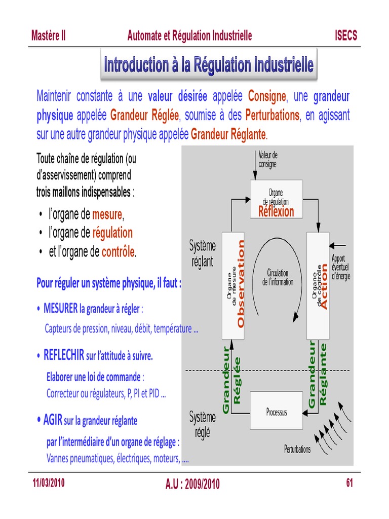 Cours Regulation Industrielle | PDF | Automatisation | Ingénierie des ...