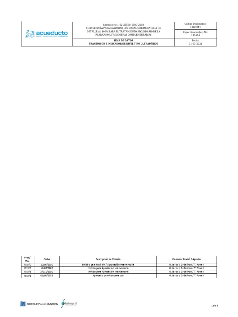 Hojas de Datos Instrumentación - Fase II - LIT - Ultrasónico | PDF ...