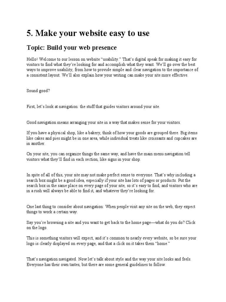 Make Your Website Easy To Use: Topic: Build Your Web Presence | PDF ...
